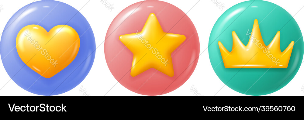 Heart star and crown icon set Royalty Free Vector Image
