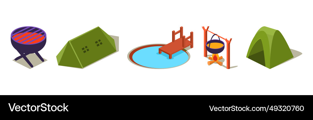 Isometric outdoor camping element and equipment Vector Image