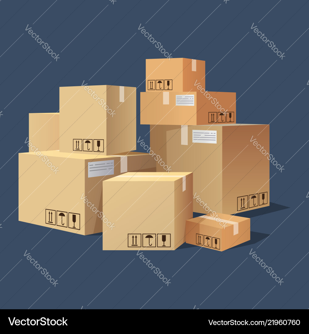 Many cartonsboxes of different size pile Vector Image