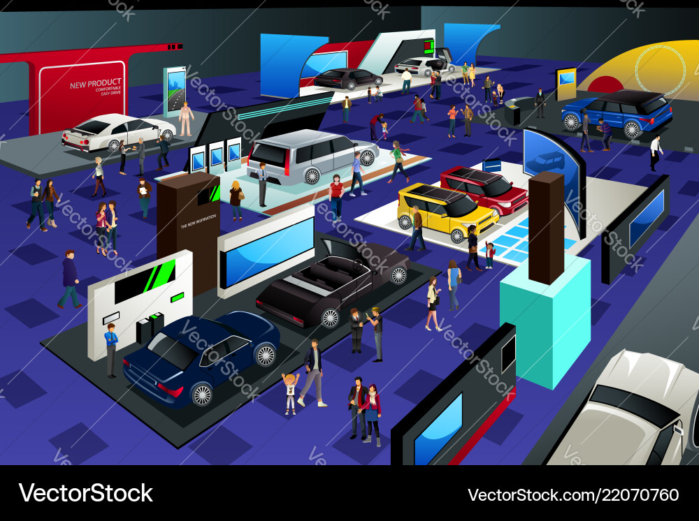People attending an auto show Royalty Free Vector Image
