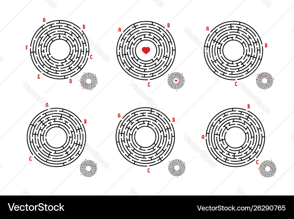 A set round mazes game for kids puzzle Royalty Free Vector