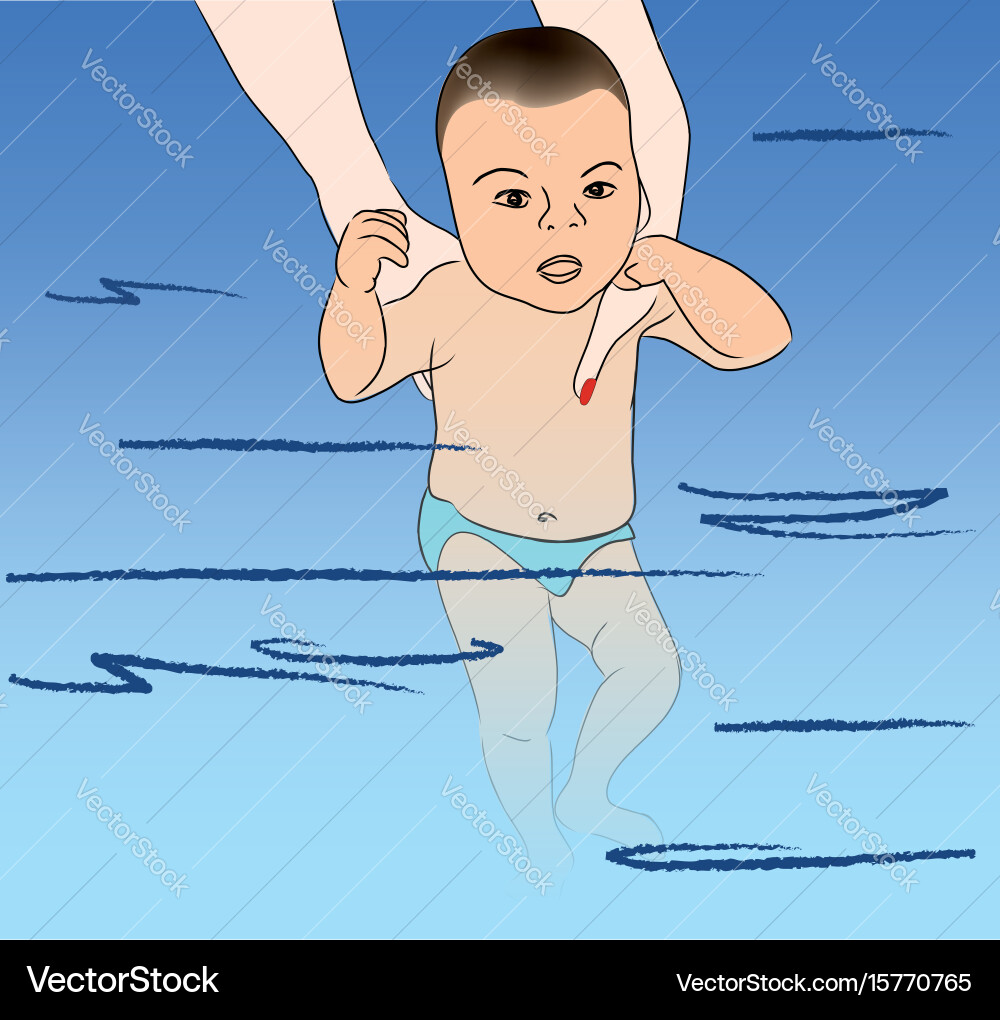 Baby swims swimming lesson Royalty Free Vector Image