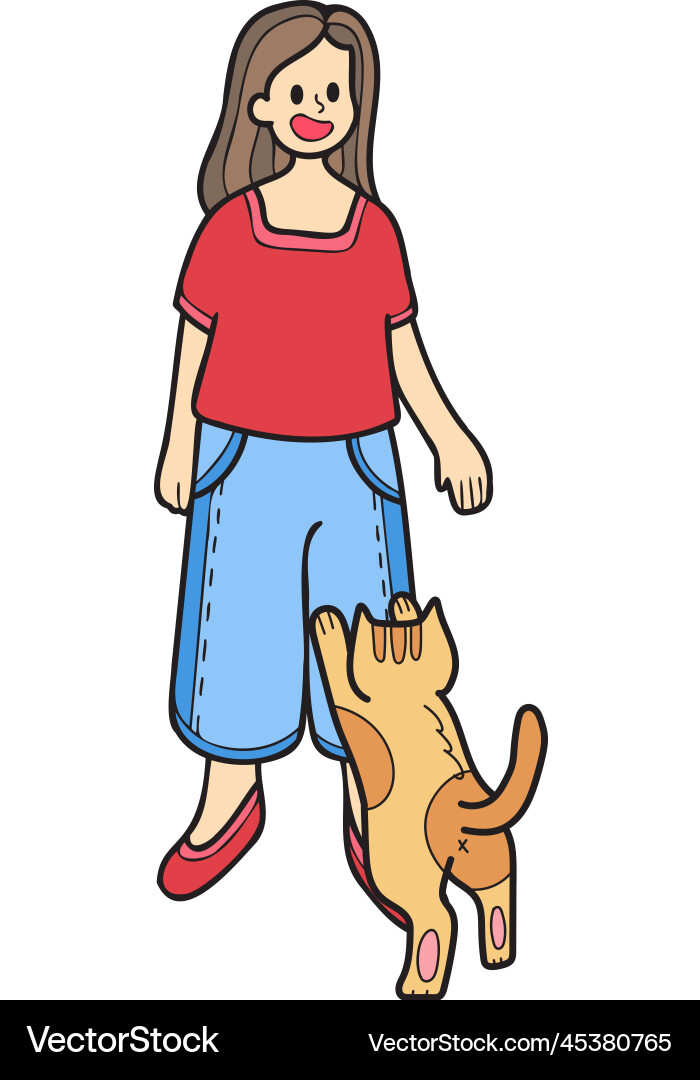 Hand drawn striped cat begging owner in doodle Vector Image