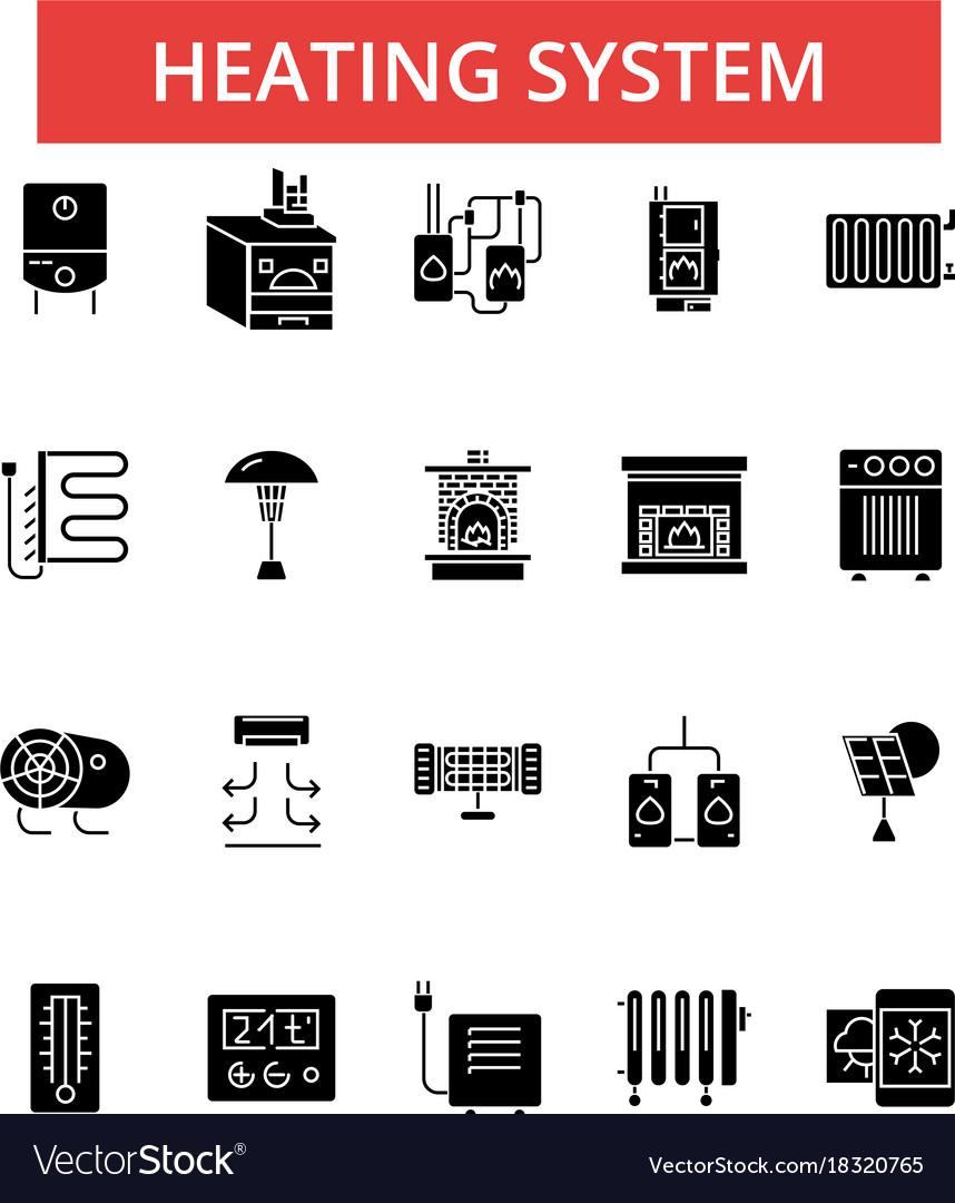 Heating system thin line icons Royalty Free Vector Image