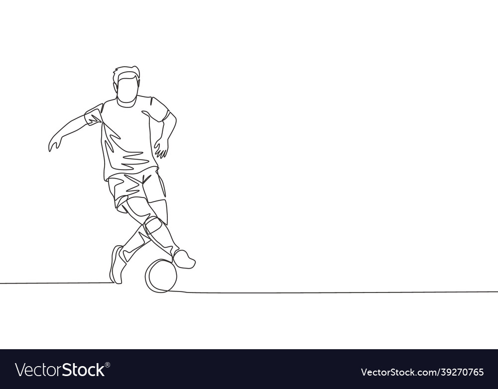 One continuous line drawing of young energetic Vector Image