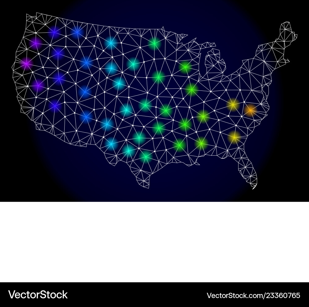 Polygonal wire frame mesh map of usa with bright Vector Image