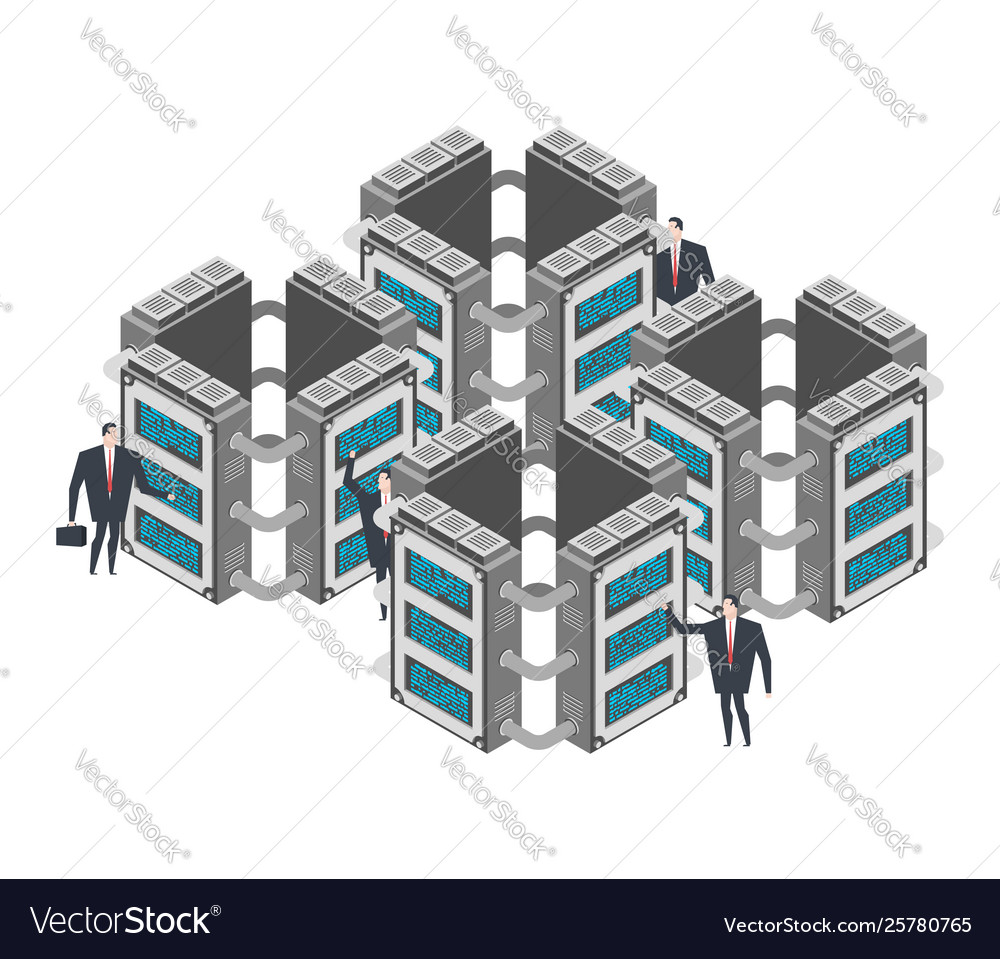 Server room data center isometric style internet Vector Image