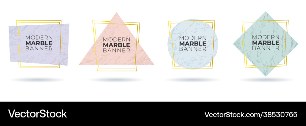 Set modern banners with marble texture and golden Vector Image
