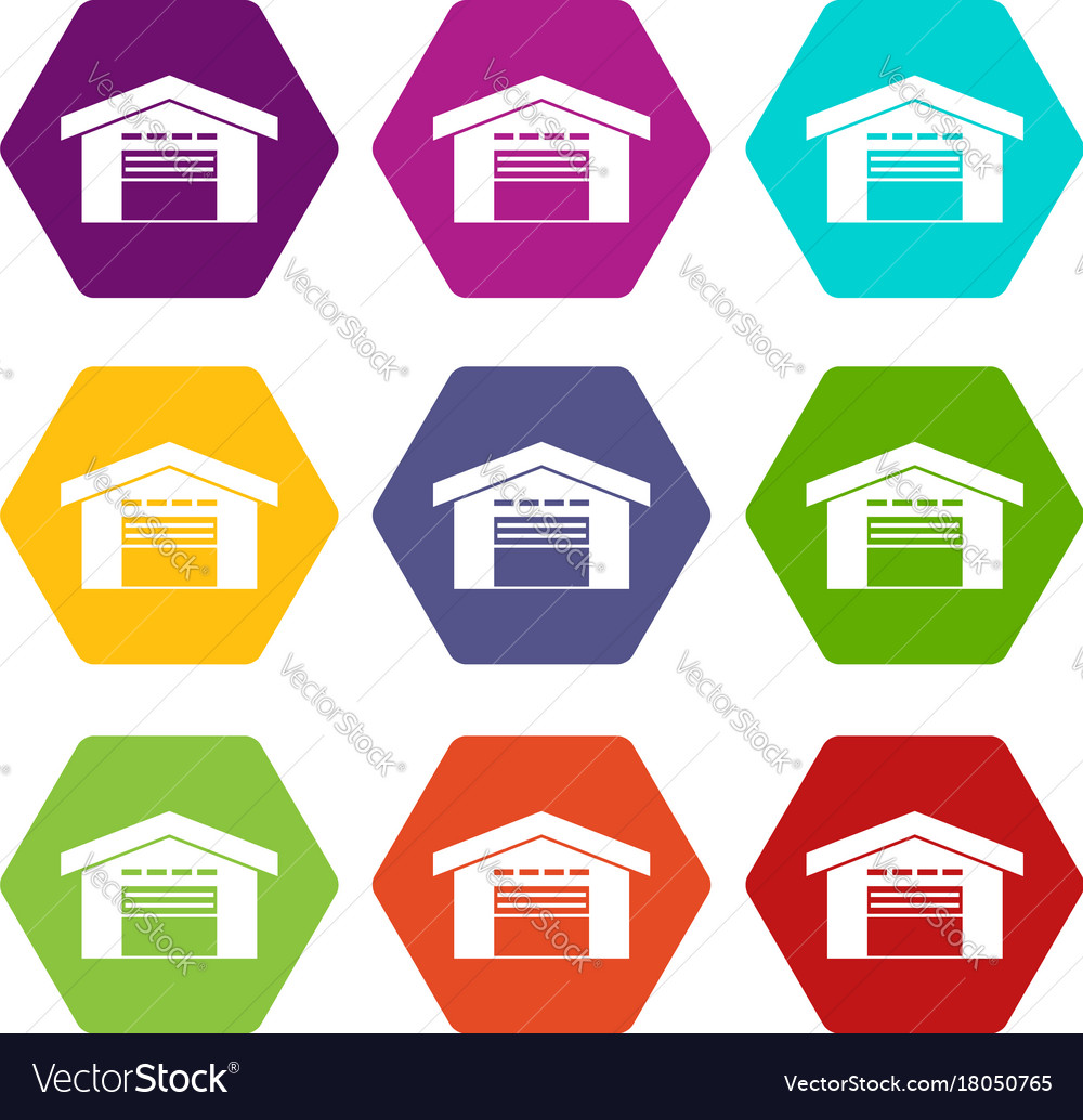 Warehouse icon set color hexahedron Royalty Free Vector