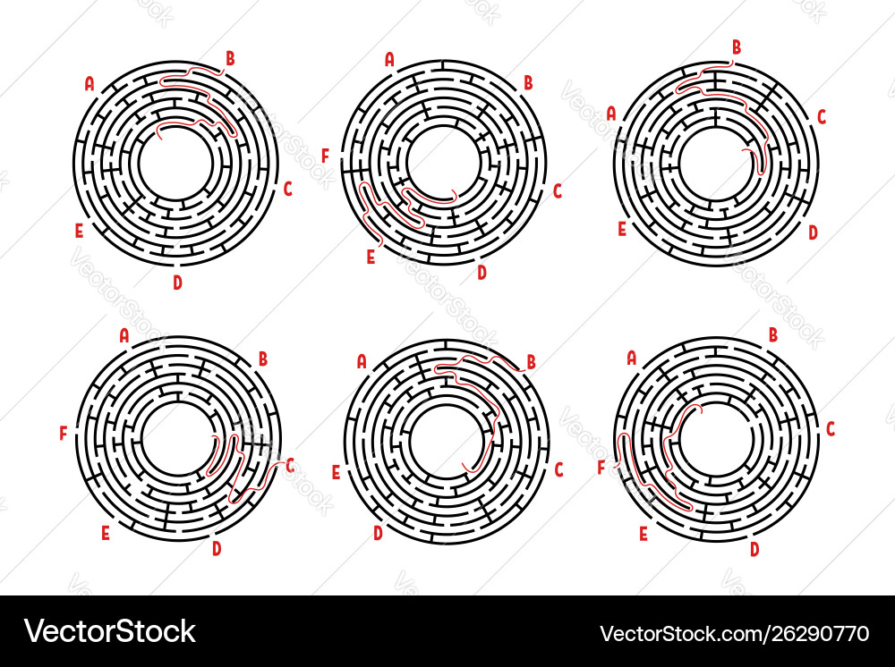 A set round mazes game for kids puzzle Royalty Free Vector