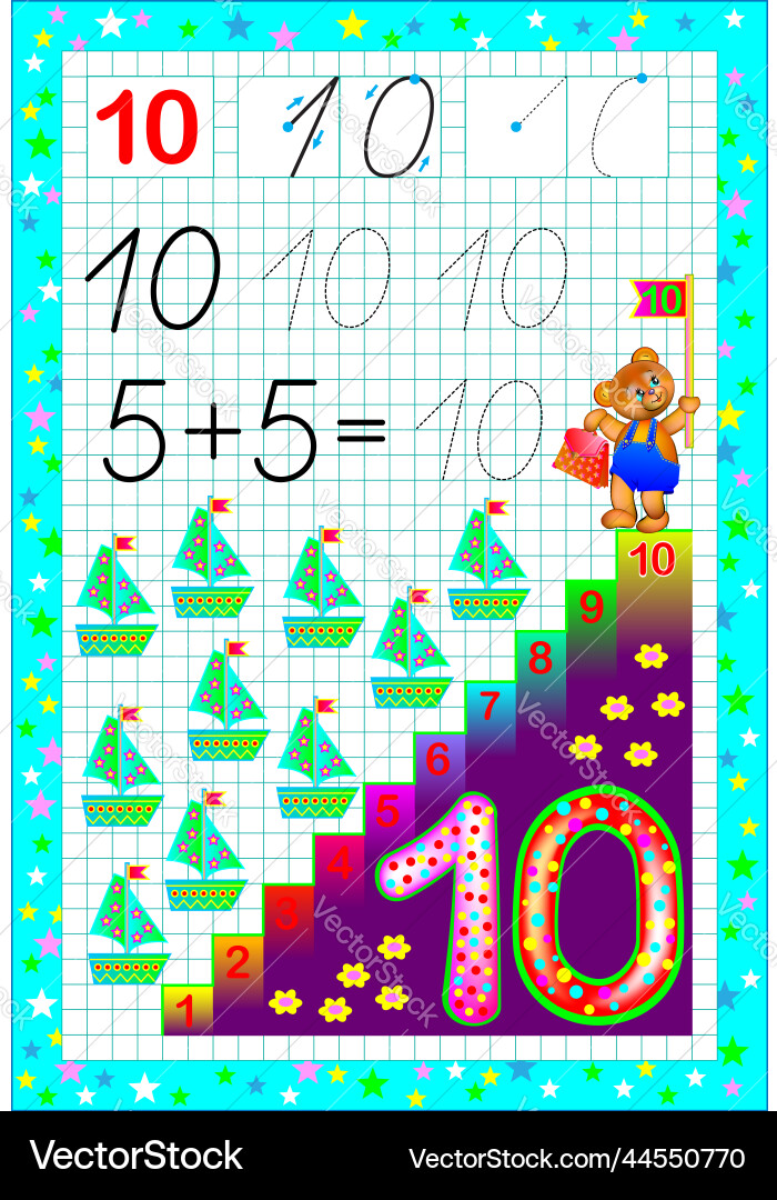 Educational page for children with number 10 Vector Image