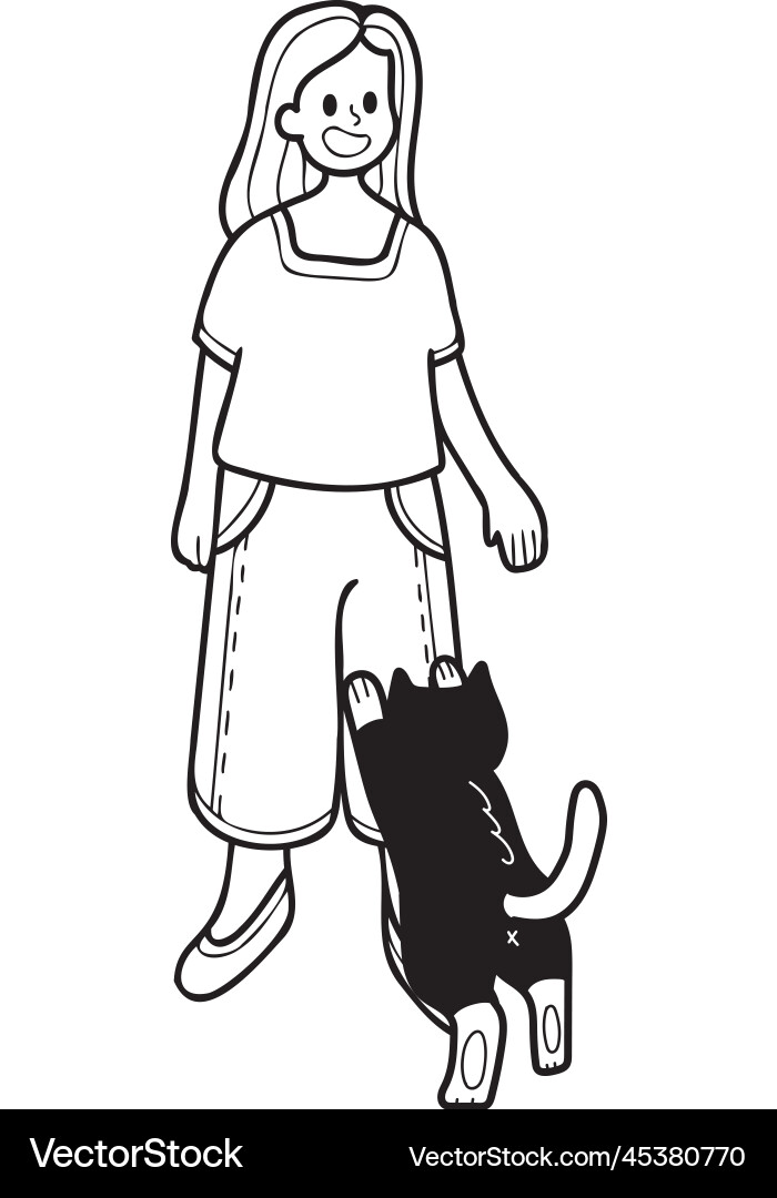 Hand drawn cat begging owner in doodle style Vector Image
