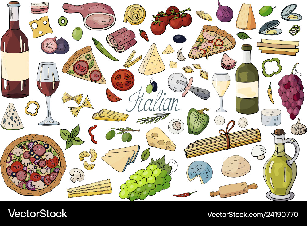 Hand drawn pattern with italian food - past Vector Image