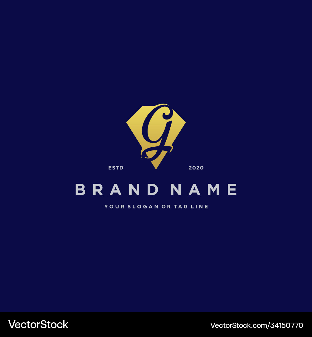 Letter g diamond gold logo design Royalty Free Vector Image