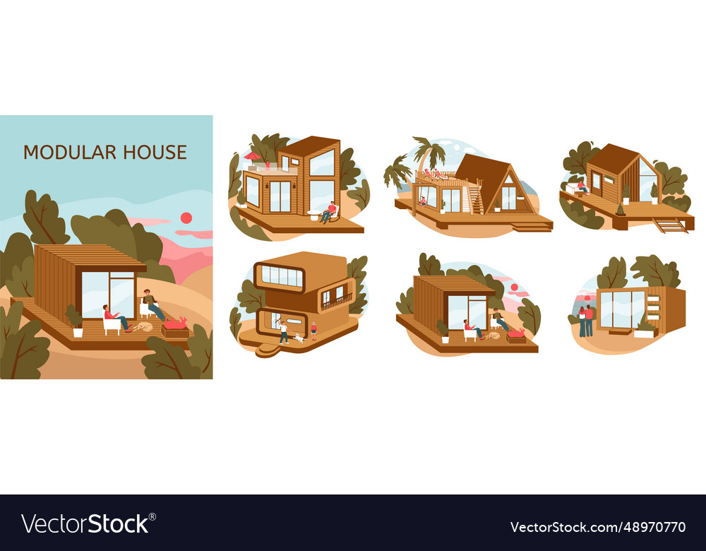 Modular house flat composition set Royalty Free Vector Image