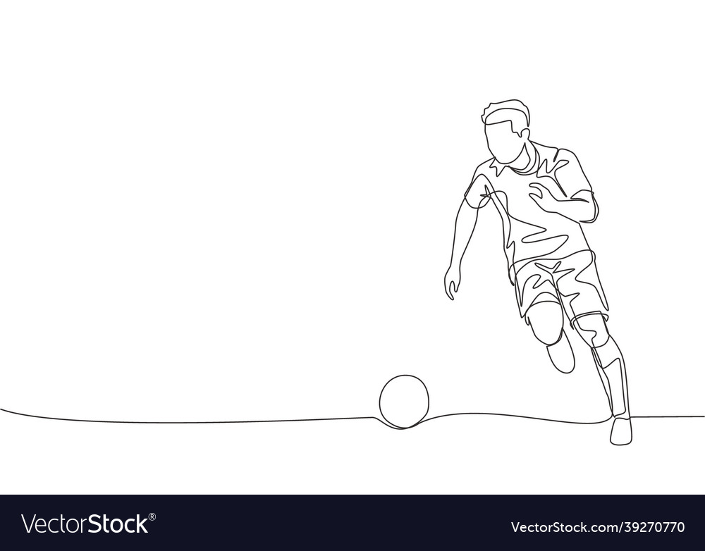 One continuous line drawing of young energetic Vector Image