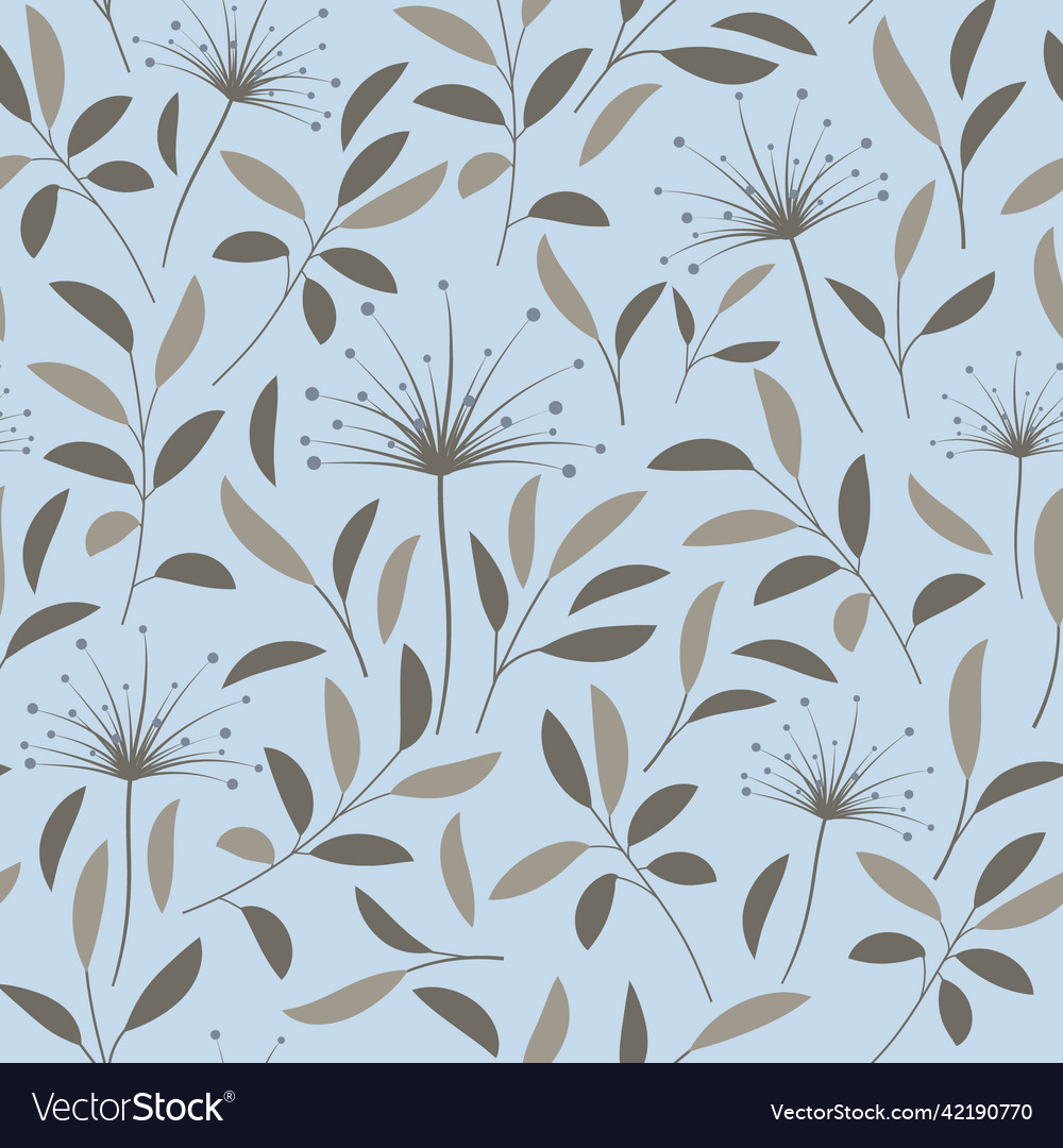 Seamless pattern with leaves on a blue background Vector Image