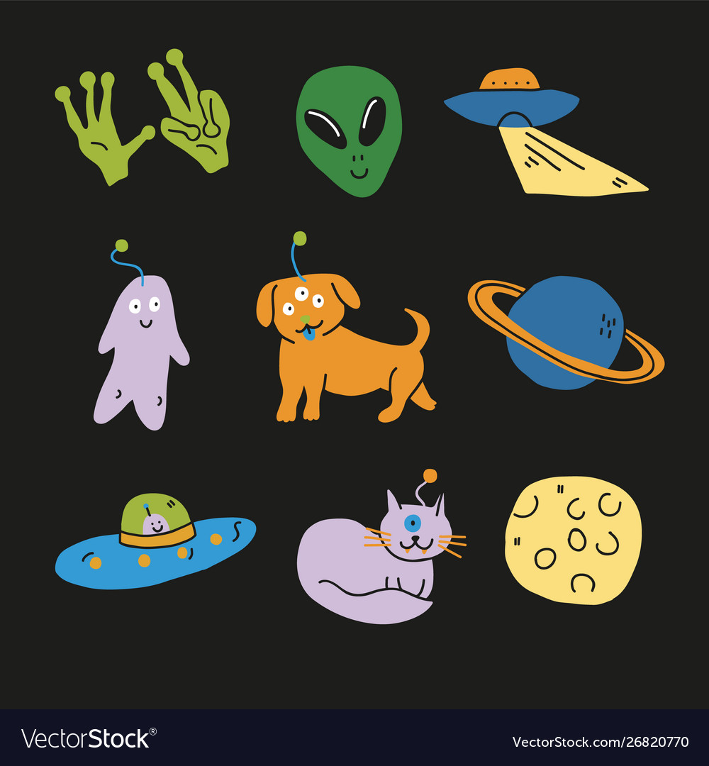 Set on a space theme with doodle aliens monsters Vector Image