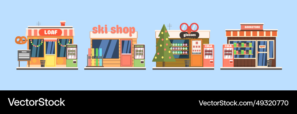 Shop building and market front view set Royalty Free Vector