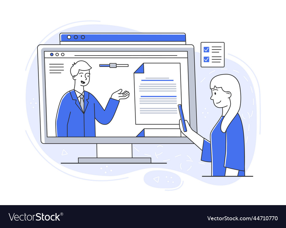 Student listening webinar Royalty Free Vector Image Student listening webinar Royalty Free Vector Image