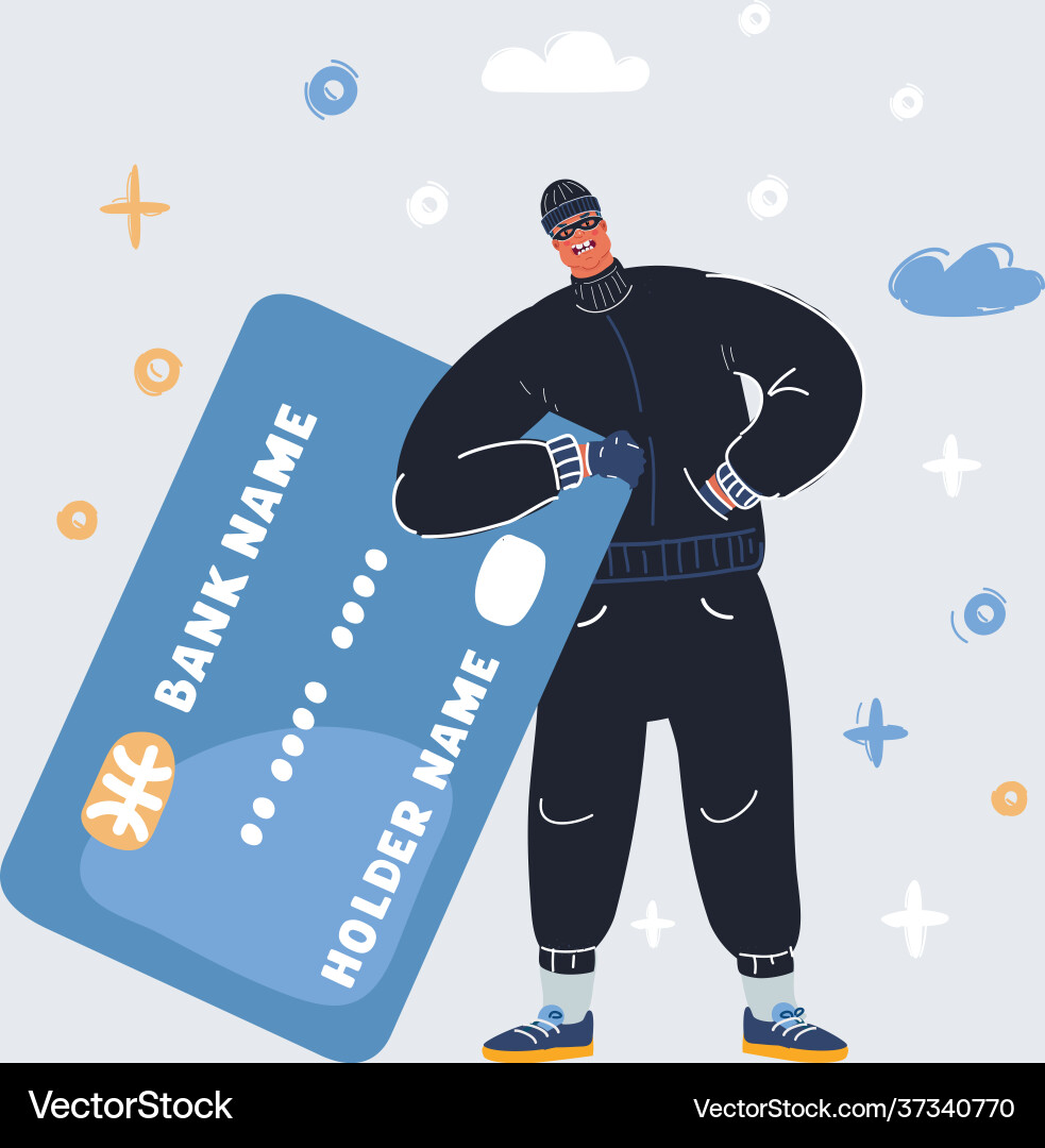 Thief with a credit card on white Royalty Free Vector Image