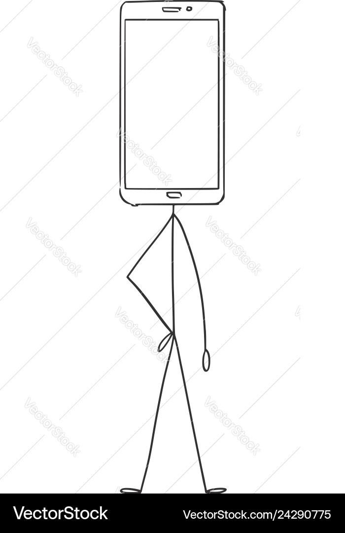 Cartoon character with mobile phone as head Vector Image