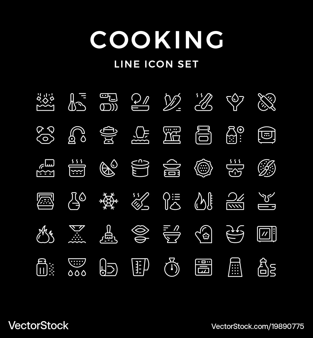 Cooking related set line icons Royalty Free Vector Image