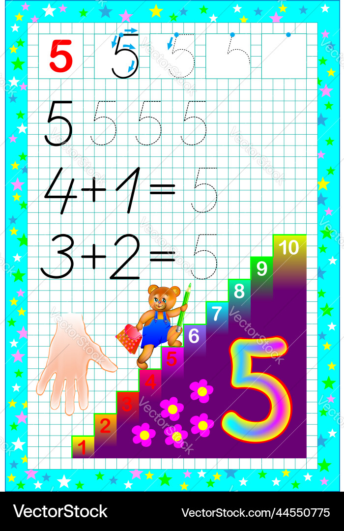 Educational page for children with number 5 Vector Image