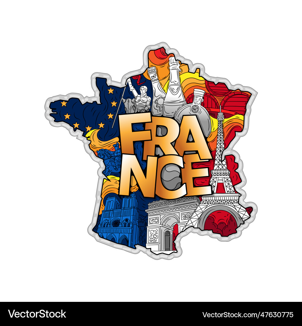France map in hand drawn doodle style with main Vector Image