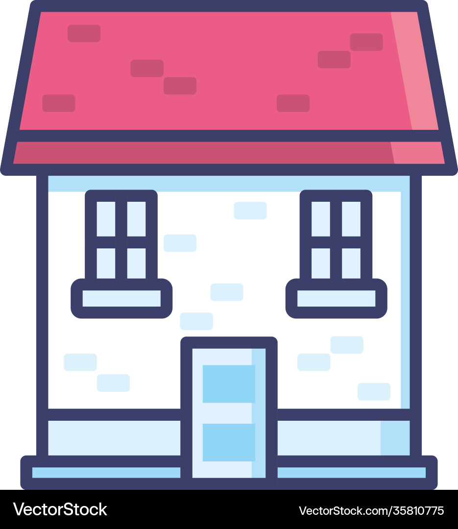 House with two windows line and fill style icon Vector Image