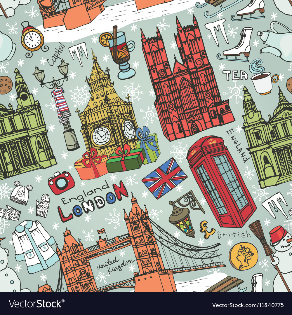 London winter landmarks seamless patternColored Vector Image