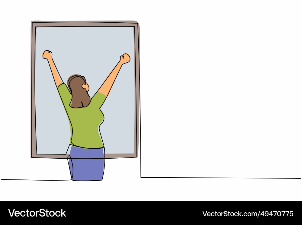 Single one line drawing back view young woman Vector Image