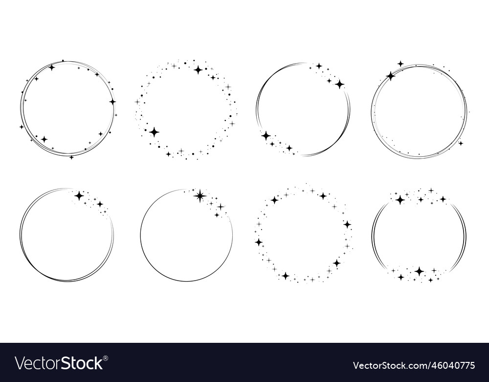 Sparkle star circle frame set wreath ring Vector Image