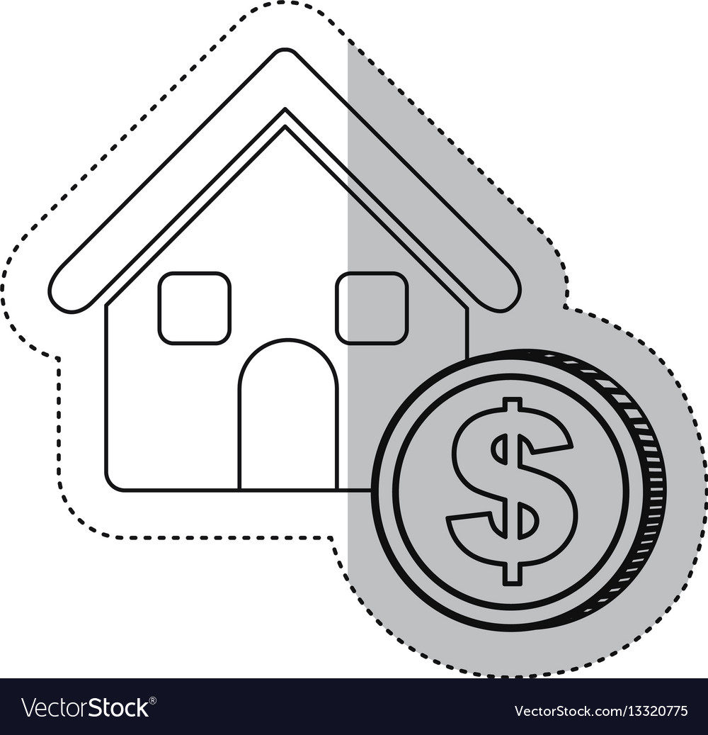 Sticker monochrome contour house with icon coin Vector Image Sticker monochrome contour house with icon coin Vector Image