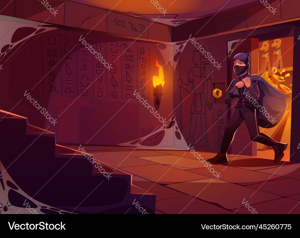 Thief run with bag from ancient egyptian pyramid Vector Image