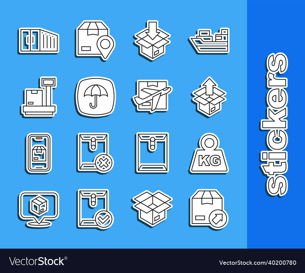 Set line carton cardboard box weight unboxing Vector Image
