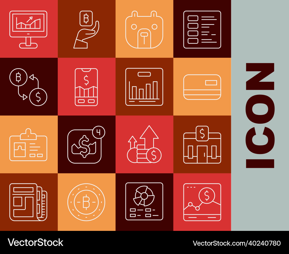 Set line website with growth graph bank building Vector Image