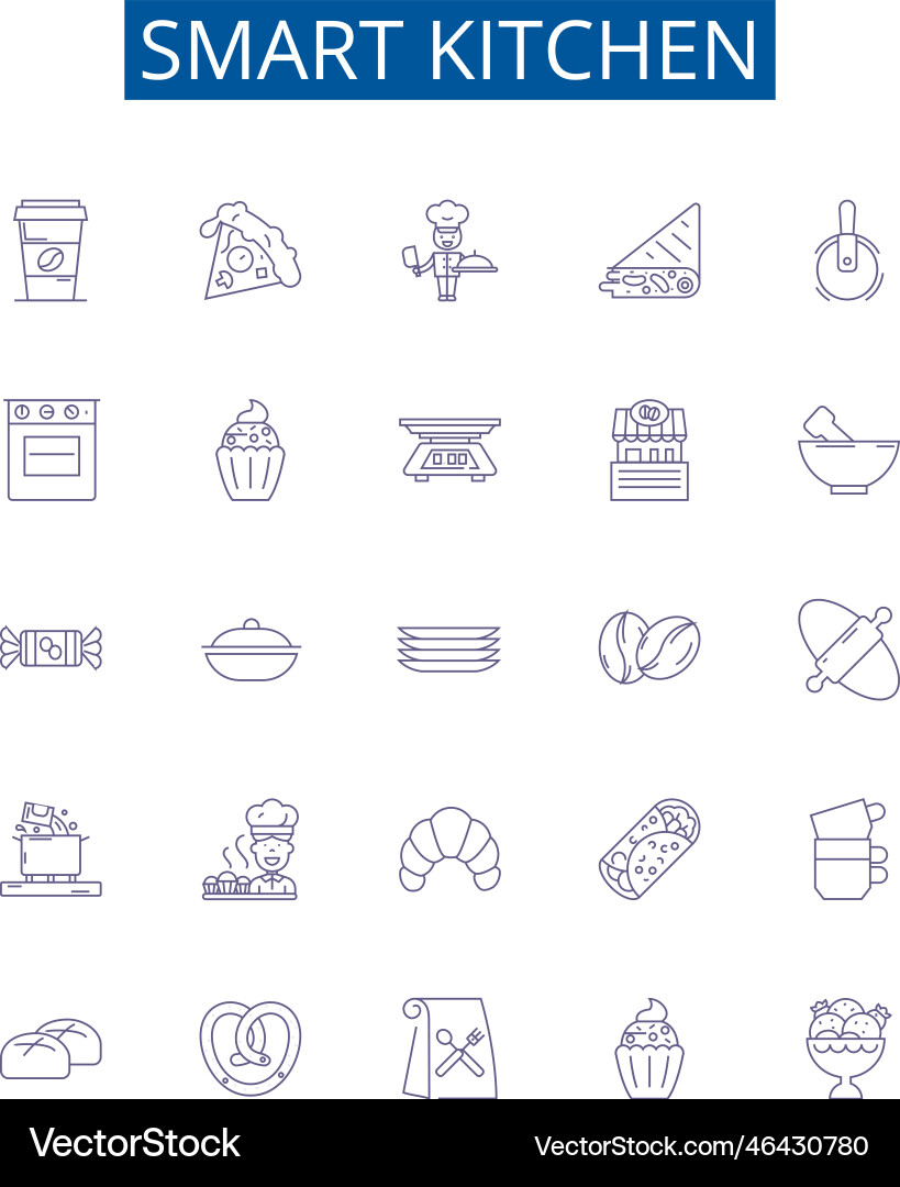 Smart kitchen line icons signs set design Vector Image