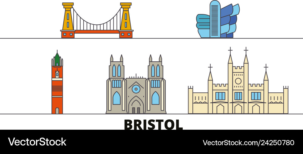 United kingdom bristol flat landmarks Royalty Free Vector