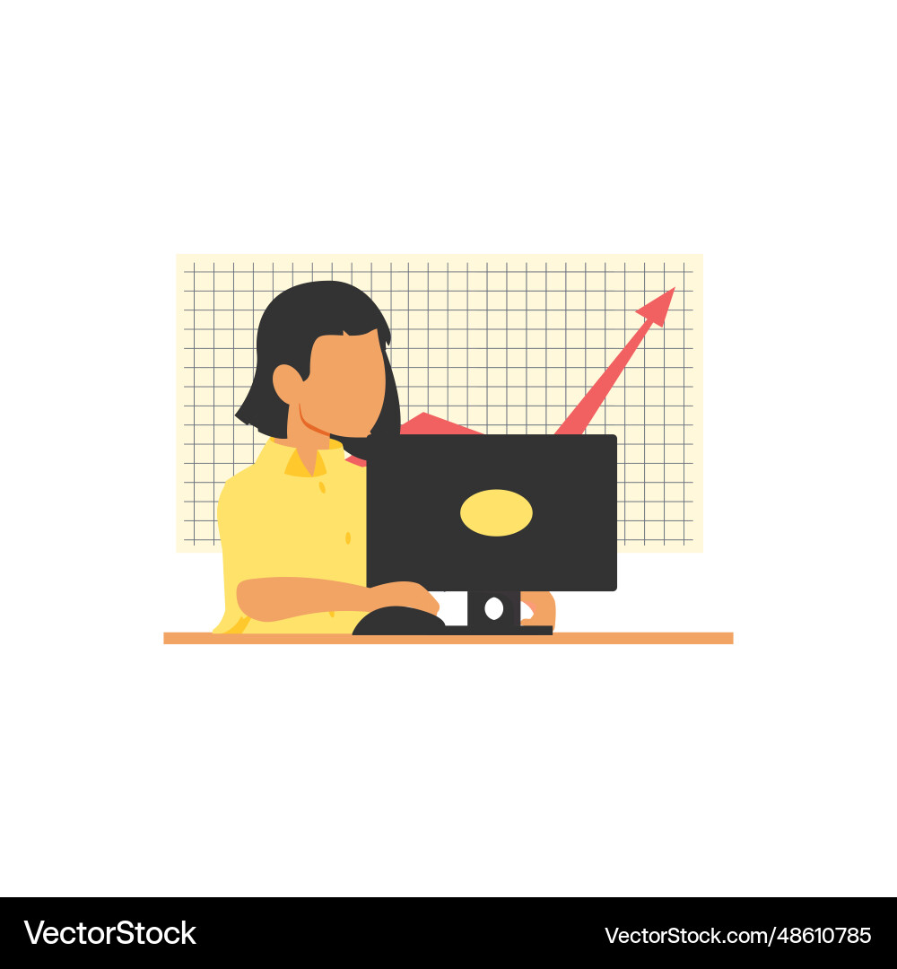 Businesswoman working on computer in office in Vector Image