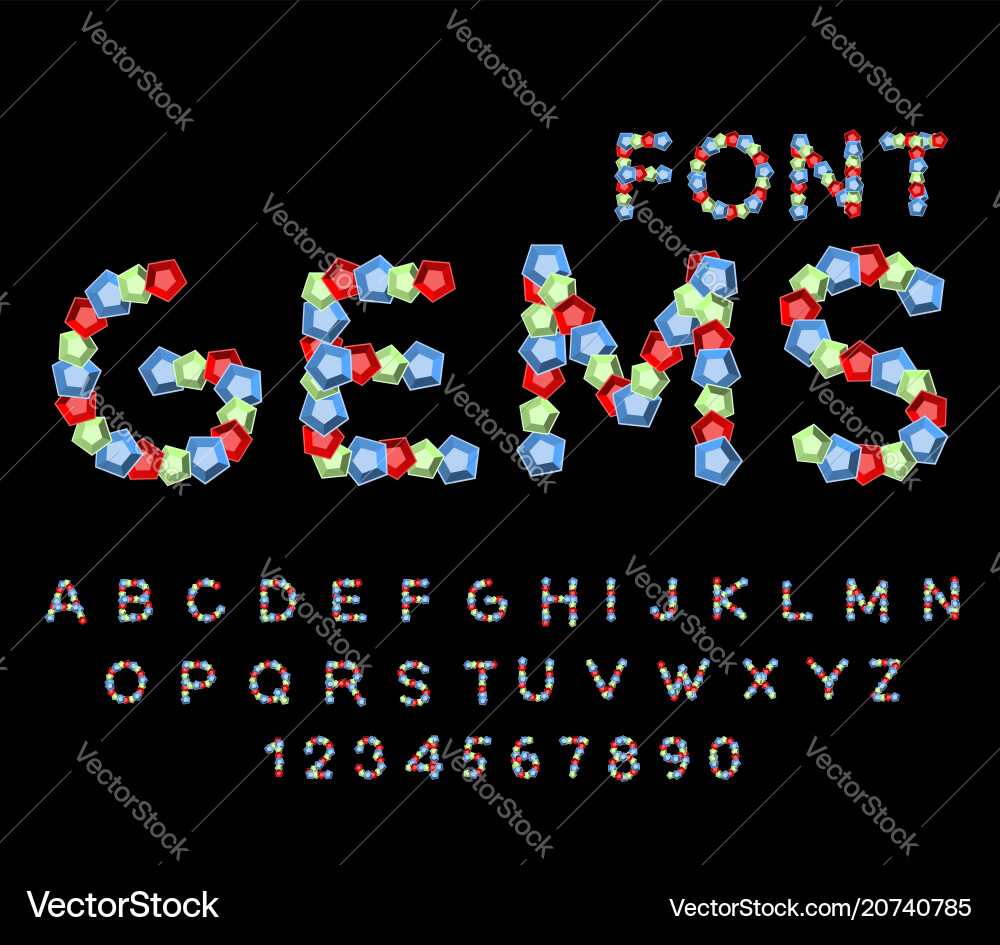 Gems font precious stones abc treasures Royalty Free Vector