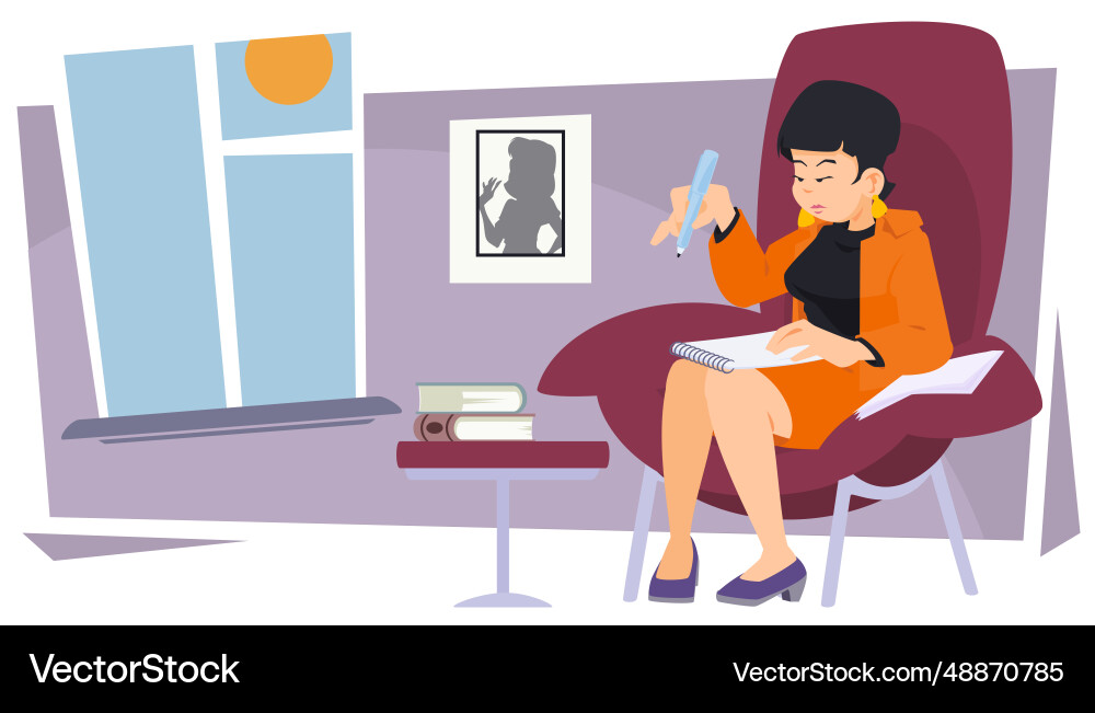 Girl writing in journal or diary for internet Vector Image