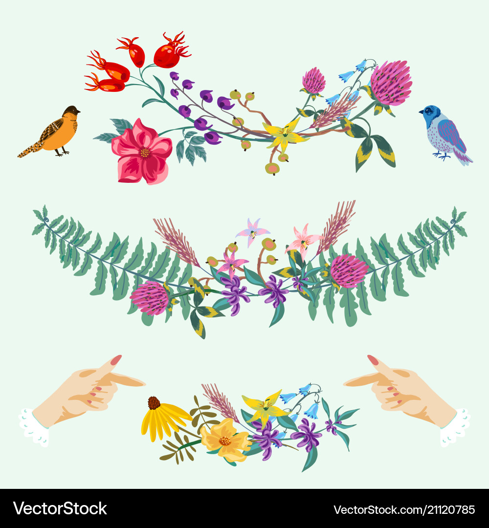 Hands and flowers cute decorative set Royalty Free Vector