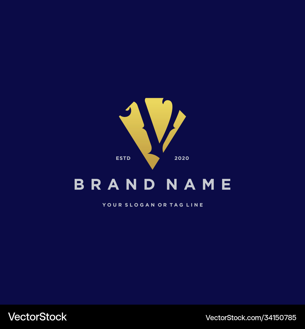 Letter v diamond gold logo design Royalty Free Vector Image