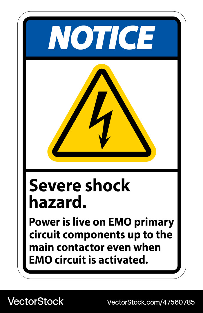 Notice severe shock hazard sign on white Vector Image