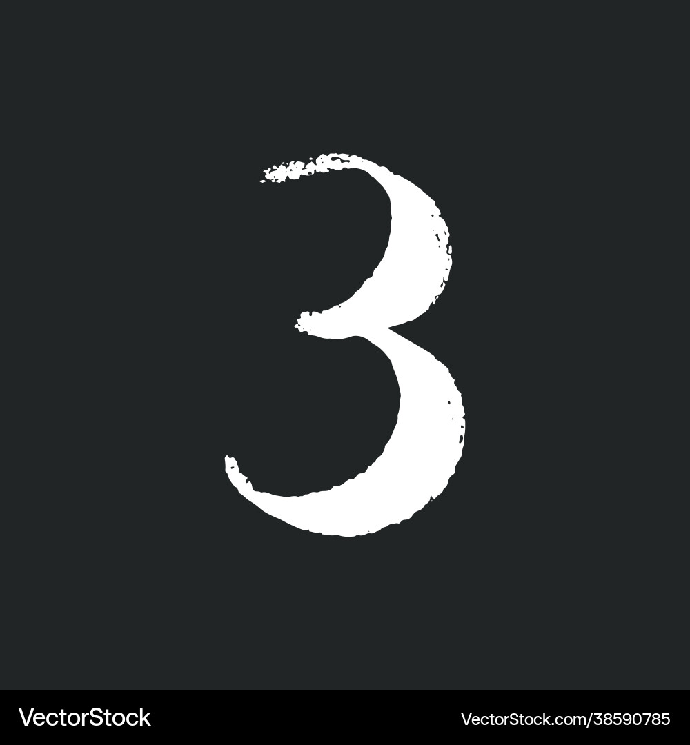 Number three with dry brush stroke and serif Vector Image