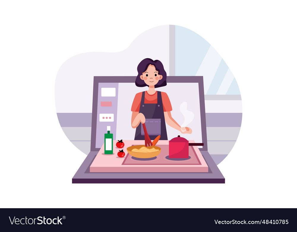 Online course with a girl cooking Royalty Free Vector Image