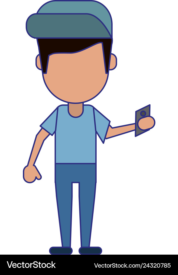 Young man with smartphone avatar blue lines Vector Image