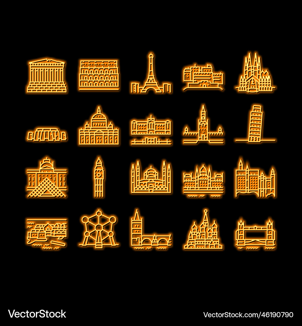 Europe monument construction neon glow icon Vector Image