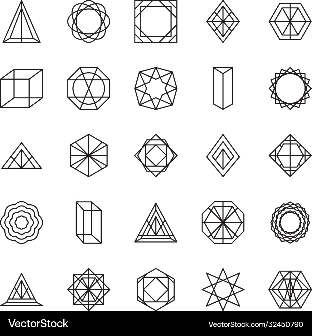 Icon set circles and geometric shapes line Vector Image